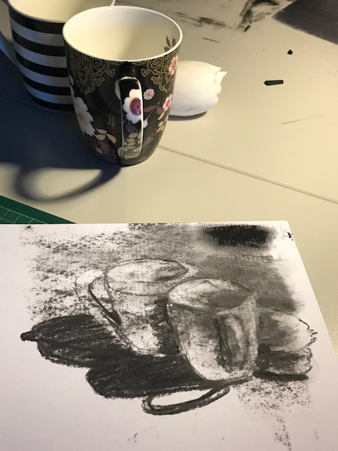 tonal still life with charcoal